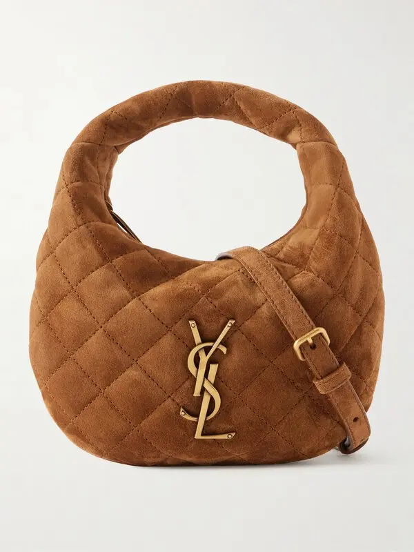 Saint Laurent Icarino Mini Matelassé Suede Shoulder Bag - Brown