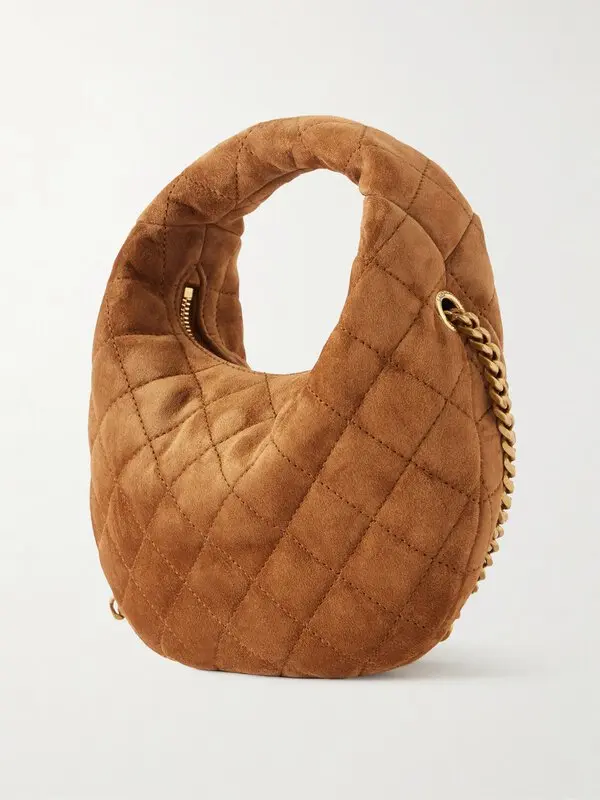 Saint Laurent Icarino Mini Matelassé Suede Shoulder Bag - Brown