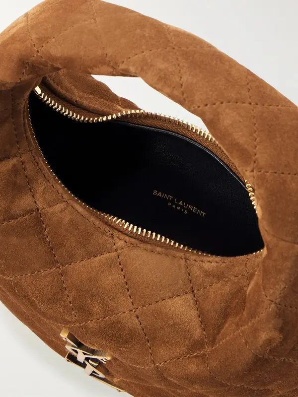 Saint Laurent Icarino Mini Matelassé Suede Shoulder Bag - Brown
