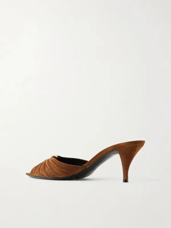 Saint Laurent Babylone Embellished Suede Mules - Brown