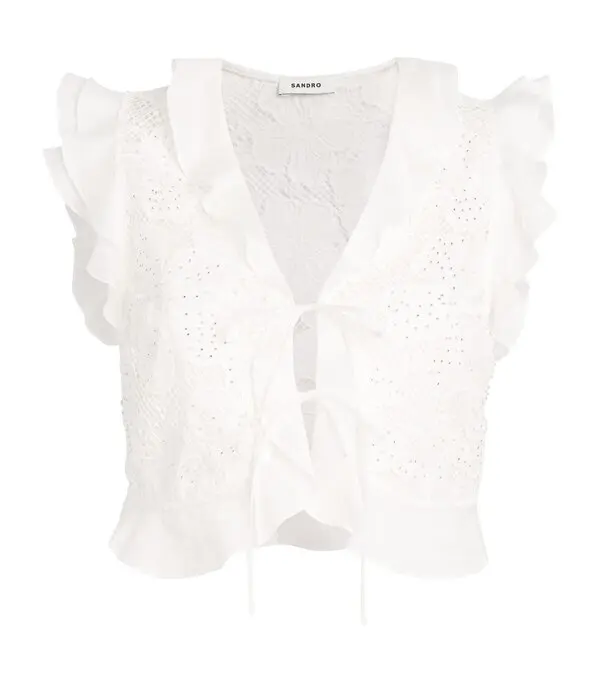 Sandro Guipure Lace Crop Top