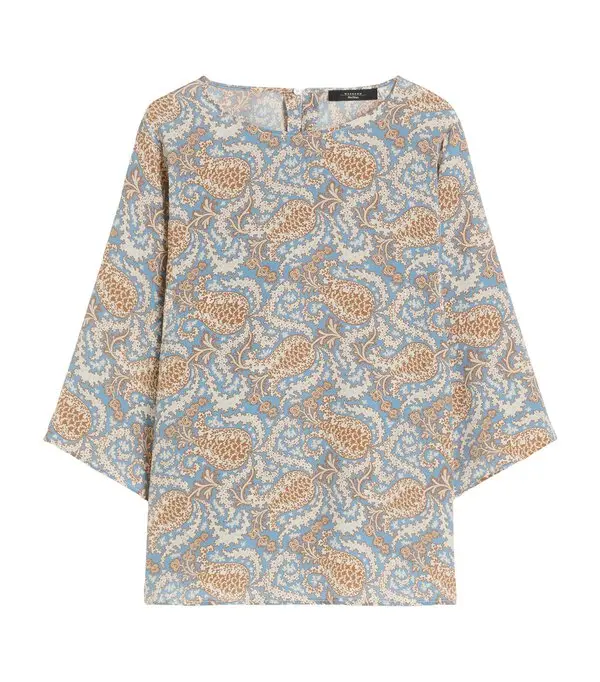 Max Mara Silk Crepe De Chine Paisley Blouse - Blue