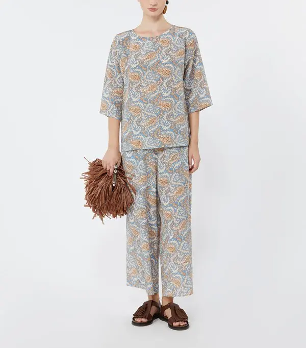 Max Mara Silk Crepe De Chine Paisley Blouse - Blue
