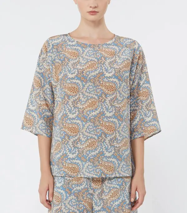 Max Mara Silk Crepe De Chine Paisley Blouse - Blue