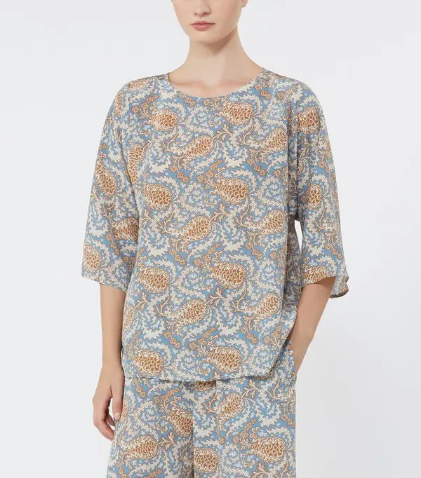 Max Mara Silk Crepe De Chine Paisley Blouse - Blue