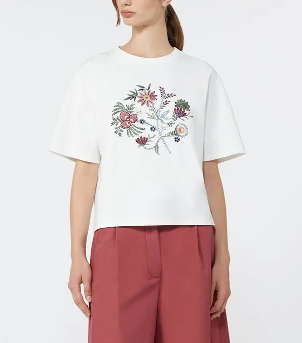 Max Mara Cotton Floral-embroidered T-shirt