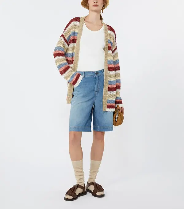 Max Mara Linen Open-knit Stripe Cardigan