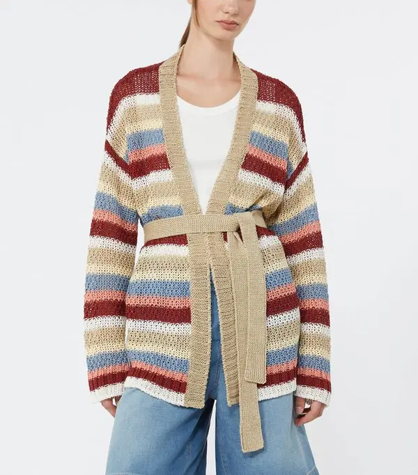 Max Mara Linen Open-knit Stripe Cardigan