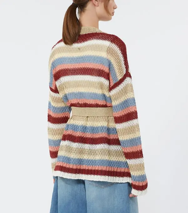 Max Mara Linen Open-knit Stripe Cardigan
