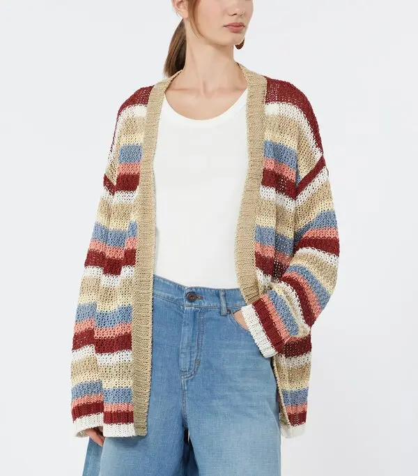 Max Mara Linen Open-knit Stripe Cardigan