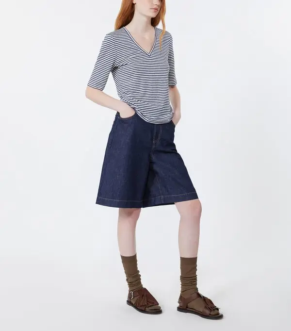 Max Mara Linen-blend Striped T-shirt - Blue