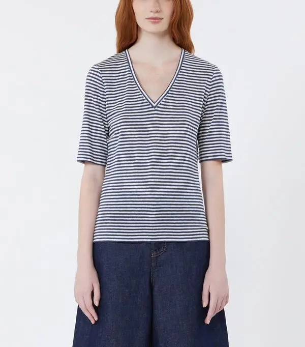 Max Mara Linen-blend Striped T-shirt - Blue