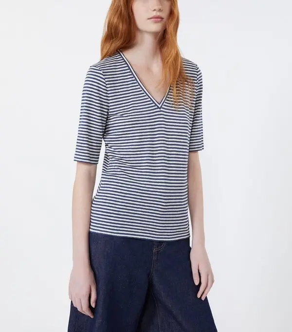 Max Mara Linen-blend Striped T-shirt - Blue