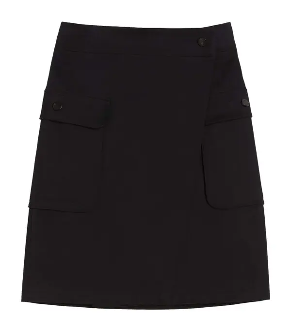 Max Mara Stretch Cotton Wrap Midi Skirt - Black