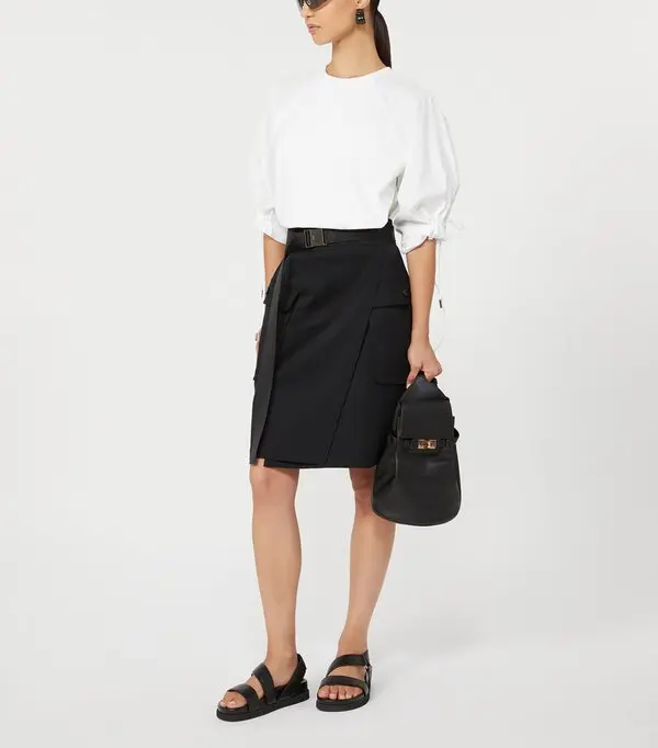 Max Mara Stretch Cotton Wrap Midi Skirt