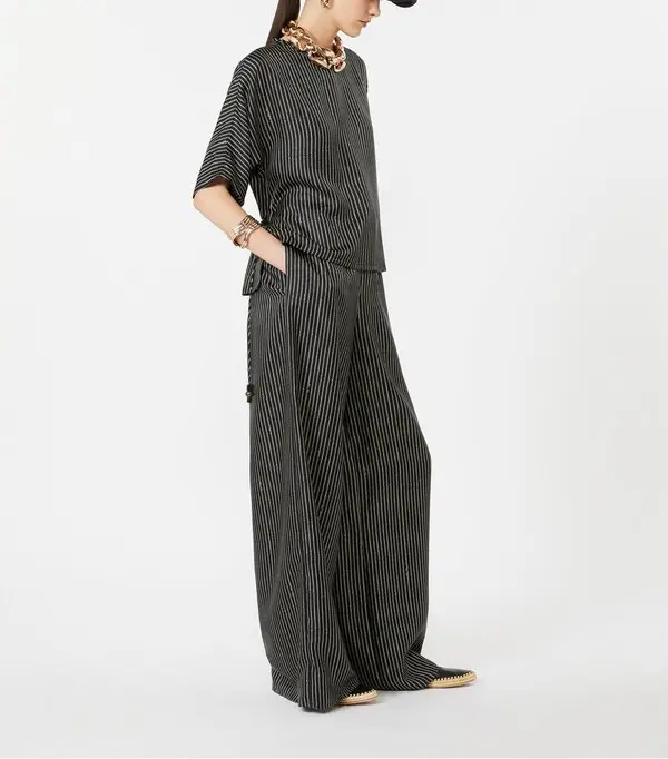 Max Mara Silk Stripe Short-sleeve Blouse - Black