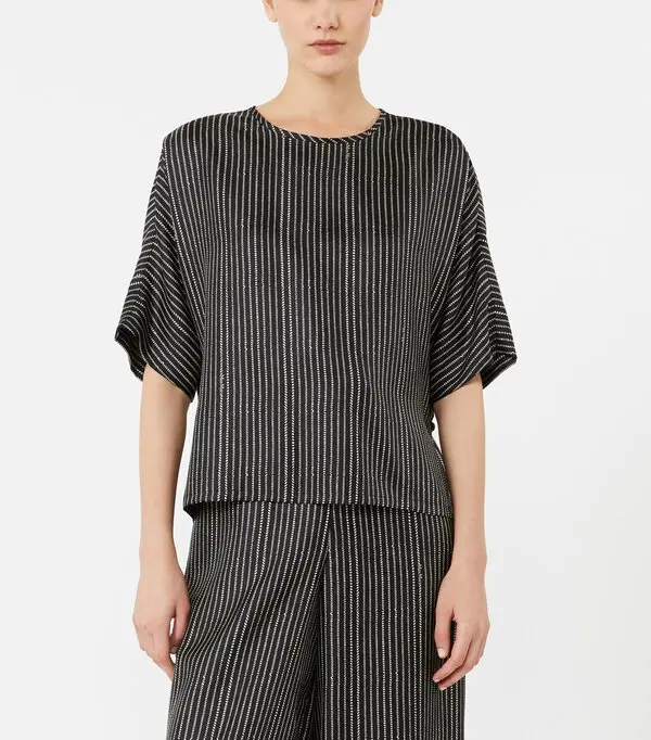 Max Mara Silk Stripe Short-sleeve Blouse - Black