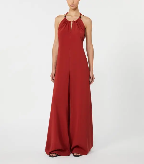 Max Mara Satin Halterneck Jumpsuit - Red