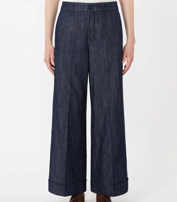 Max Mara Cotton-linen Denim Wide Leg Trousers