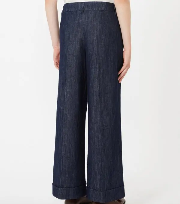 Max Mara Cotton-linen Denim Wide Leg Trousers