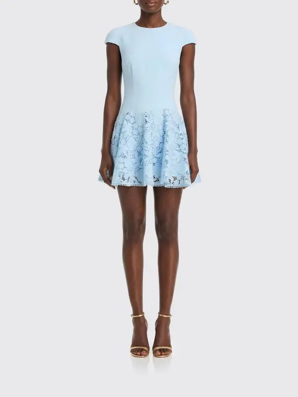 SELF-PORTRAIT Crêpe Mini Dress With Lace Inserts - Blue