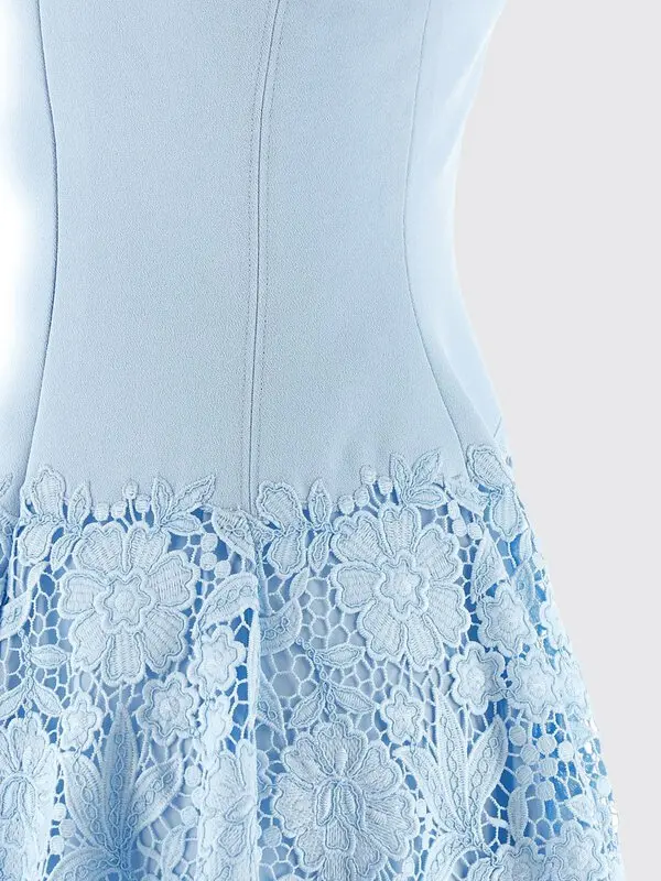 SELF-PORTRAIT Crêpe Mini Dress With Lace Inserts - Blue