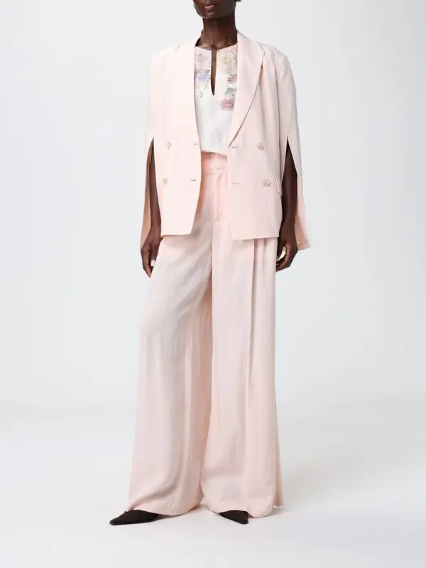 TWINSET Floral Print Linen Blouse With Balloon Sleeves