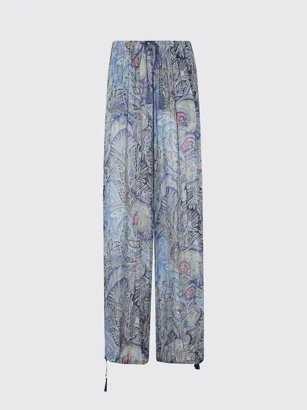 Etro Silk Blend Paisley Print Wide-leg Trousers - Blue