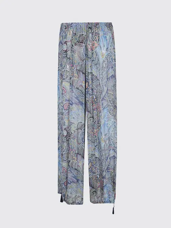 Etro Silk Blend Paisley Print Wide-leg Trousers - Blue