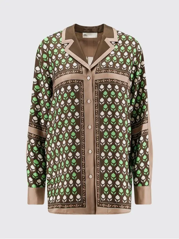 Tory Burch Silk Abstract Ethnic Pattern Long Sleeve Shirt