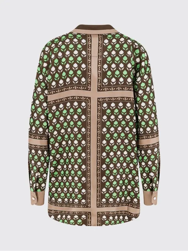 Tory Burch Silk Abstract Ethnic Pattern Long Sleeve Shirt