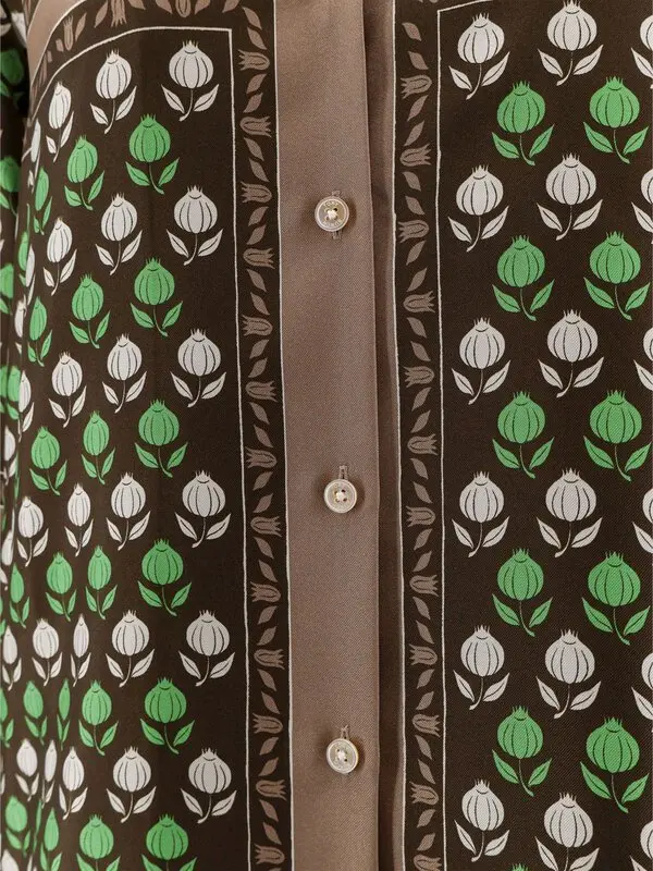 Tory Burch Silk Abstract Ethnic Pattern Long Sleeve Shirt
