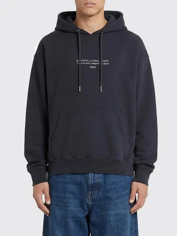 Off-White Cotton Hooded Sweatshirt - Black