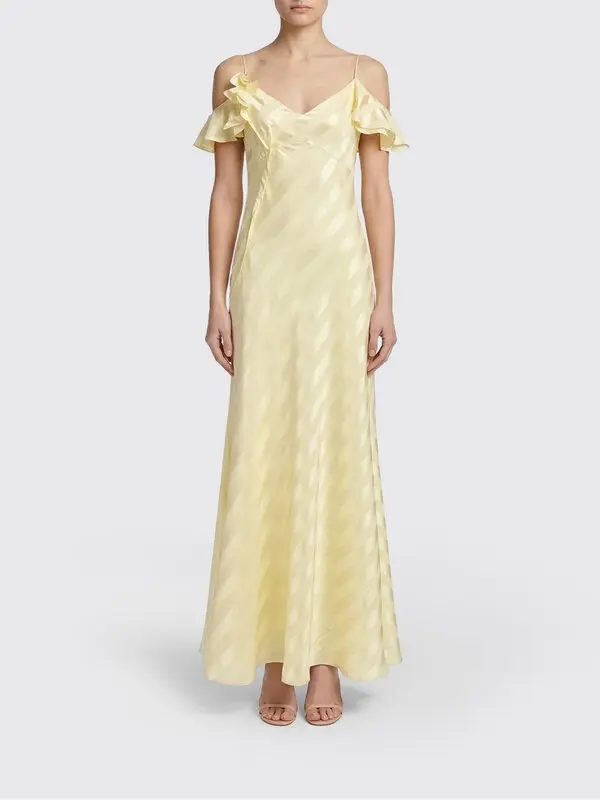 SELF-PORTRAIT Polyester Regimental Stripe Maxi Dress - Yellow