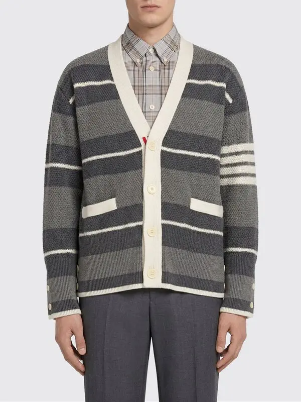 Thom Browne Striped Cotton Cardigan - Grey