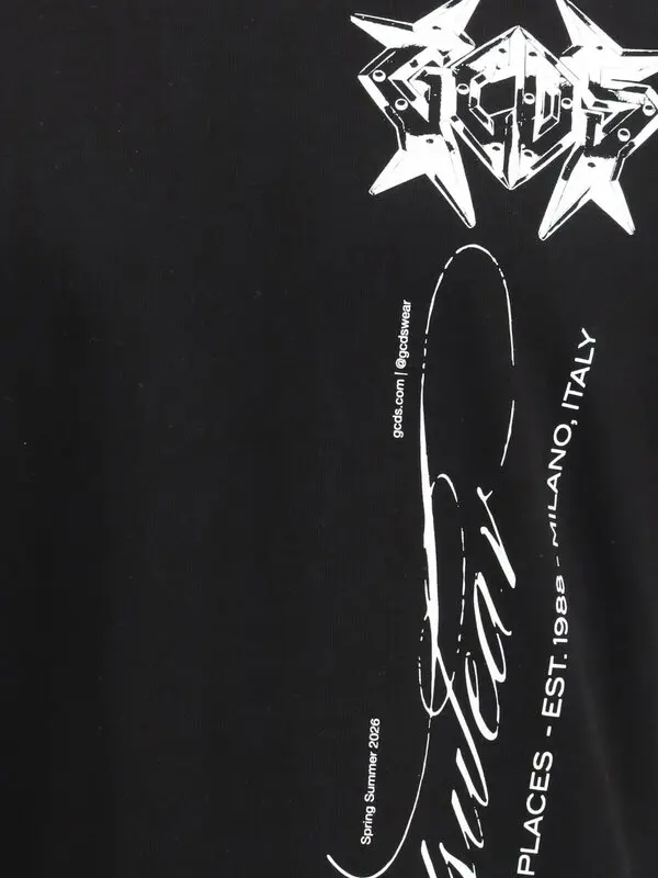 Gcds Printed Cotton T-shirt - Black