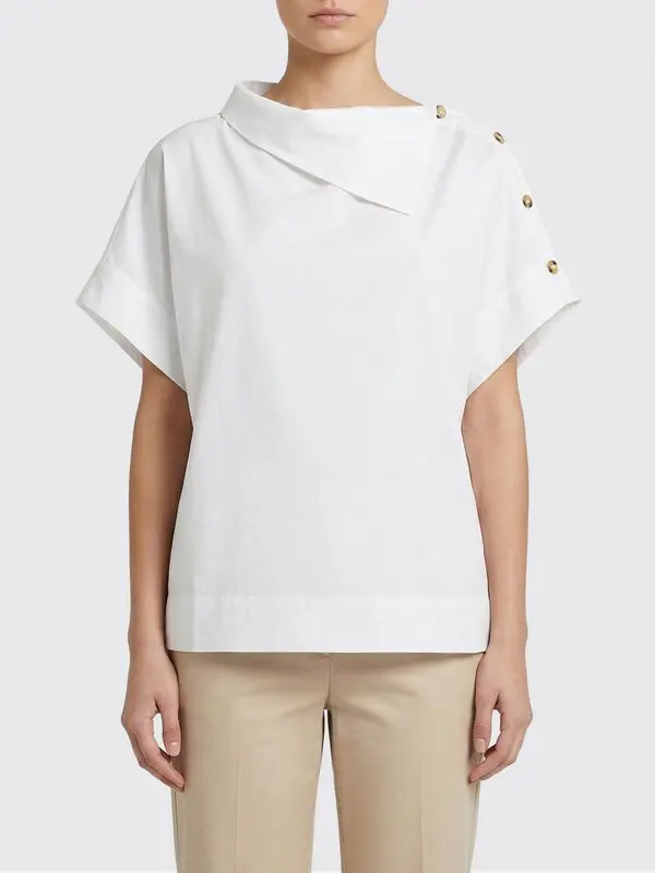 Soeur Organic Cotton Asymmetrical Neckline T-shirt - White