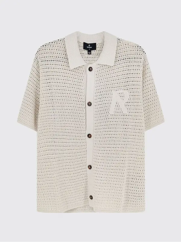 REPRESENT Cotton Blend Crochet Knit Polo Shirt