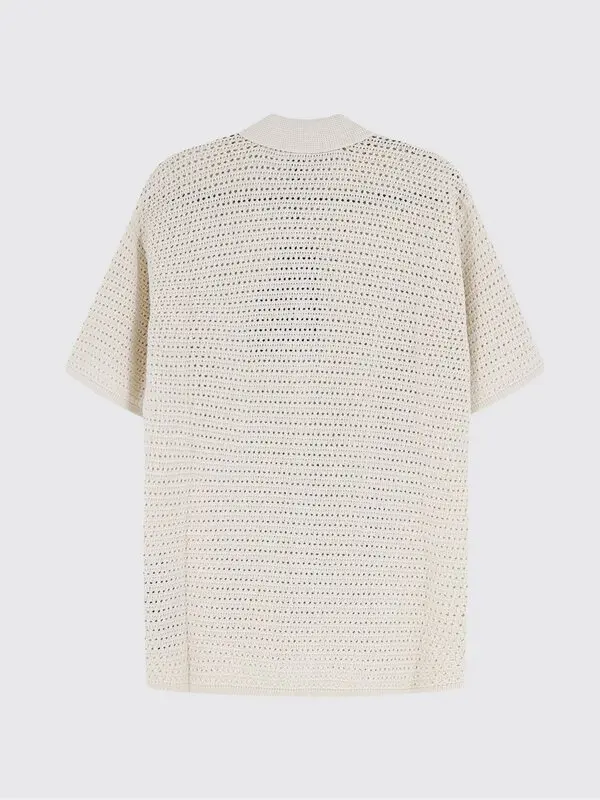REPRESENT Cotton Blend Crochet Knit Polo Shirt