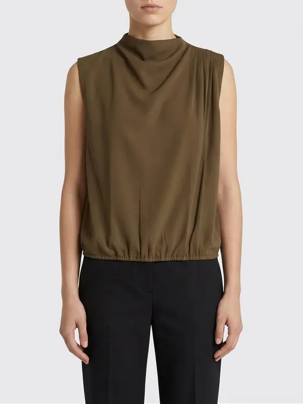 Soeur Sleeveless High Neck Draped Organic Cotton Top - Beige