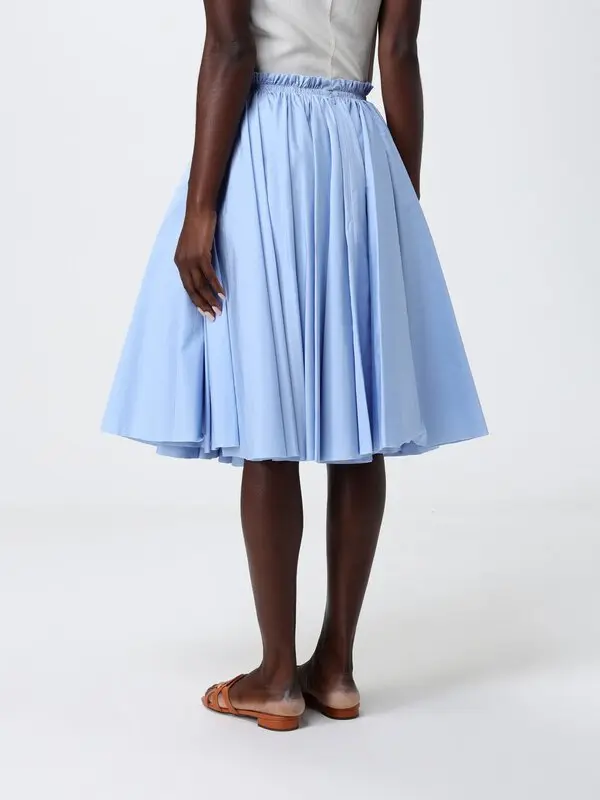 AMI Paris Pleated Cotton Midi Skirt - Blue