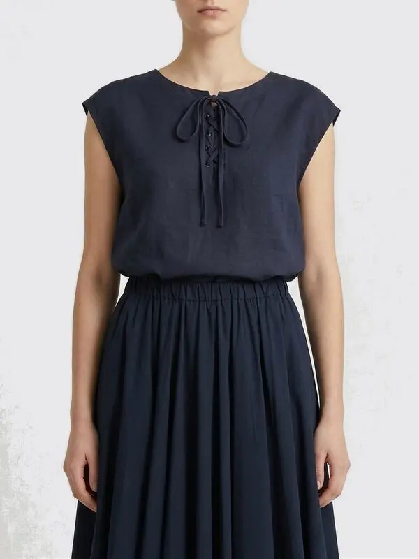 Aspesi Linen Top With Tie Detail - Blue