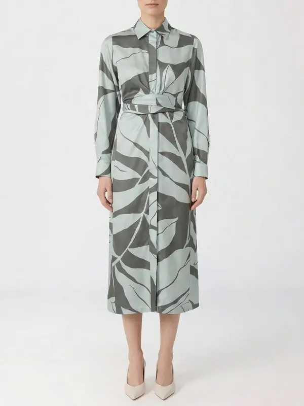 Max Mara Printed Silk Shirt Dress - Green