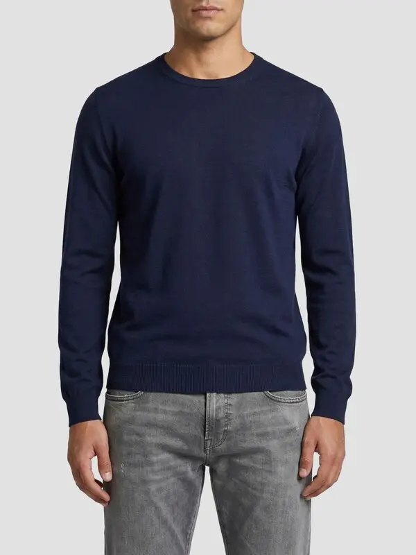 ROBERTO COLLINA Cotton Crew Neck Pullover - Navy