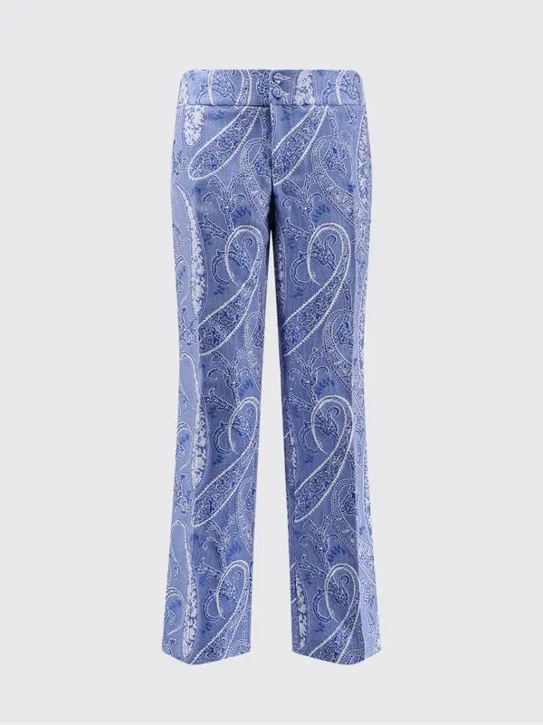Etro Paisley Print Flared Silk Blend Trousers - Blue