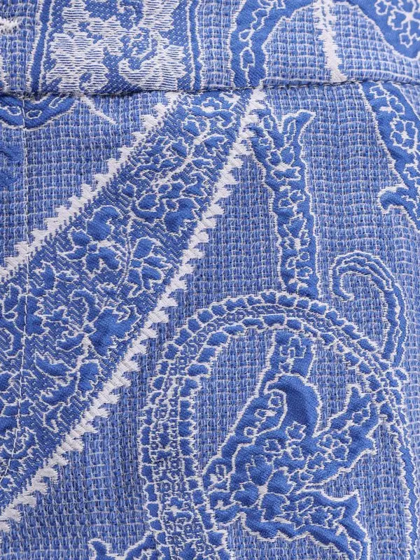 Etro Paisley Print Flared Silk Blend Trousers - Blue