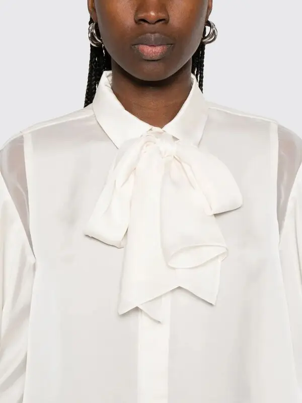 Sacai Satin Shirt With Ruffles And Bow Detail - Nude