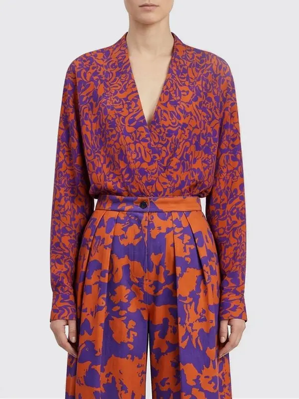Dries Van Noten Abstract Print Viscose Crêpe Blouse - Orange