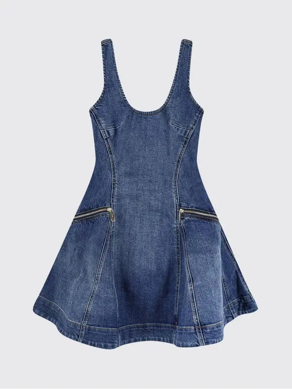 SELF-PORTRAIT Sleeveless Denim Dress With Zip Detail