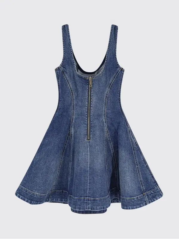 SELF-PORTRAIT Sleeveless Denim Dress With Zip Detail